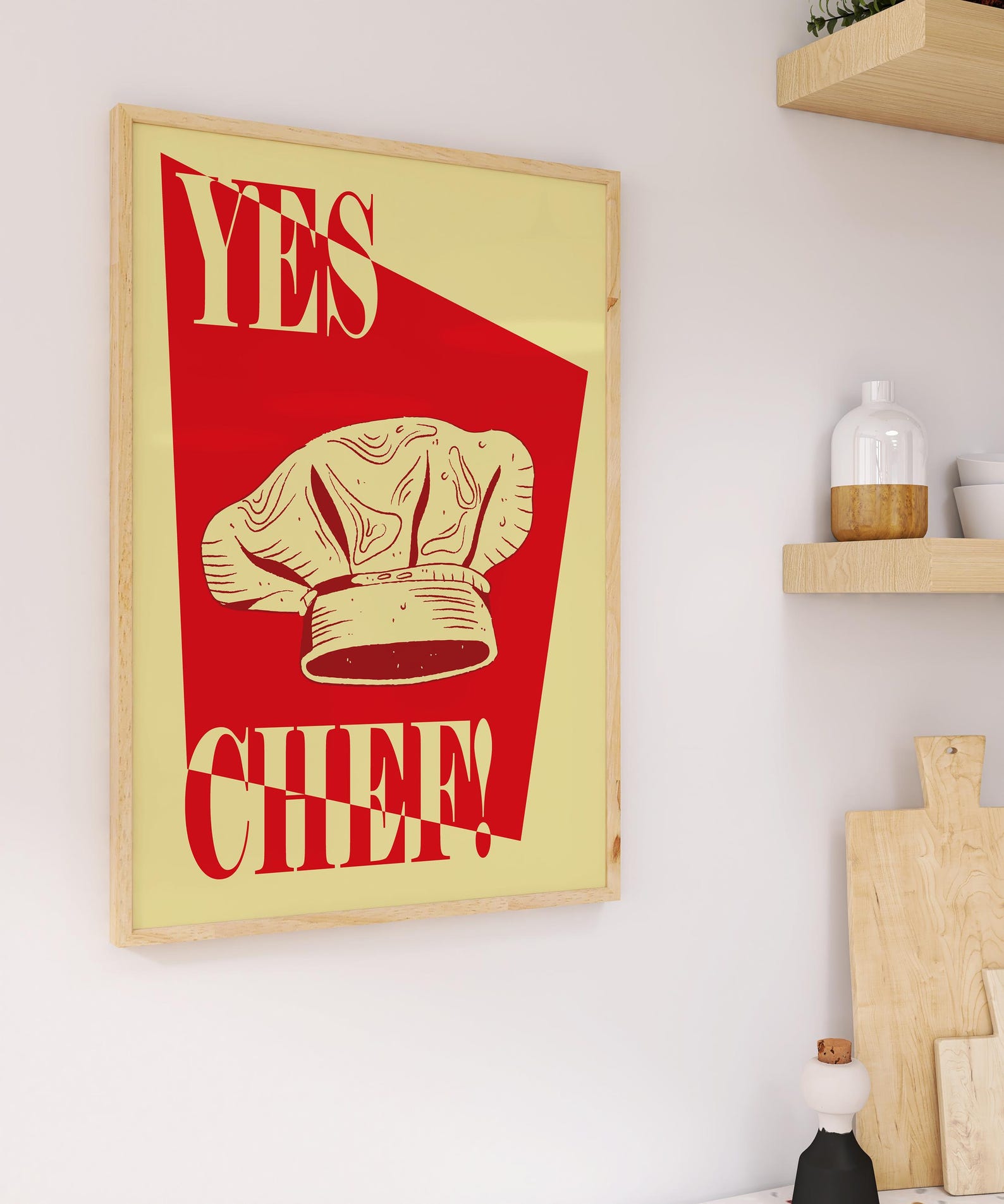 Yes Chef Poster, Retro Kitchen Wall Art, Chef Hat Decor, Mid Century ...