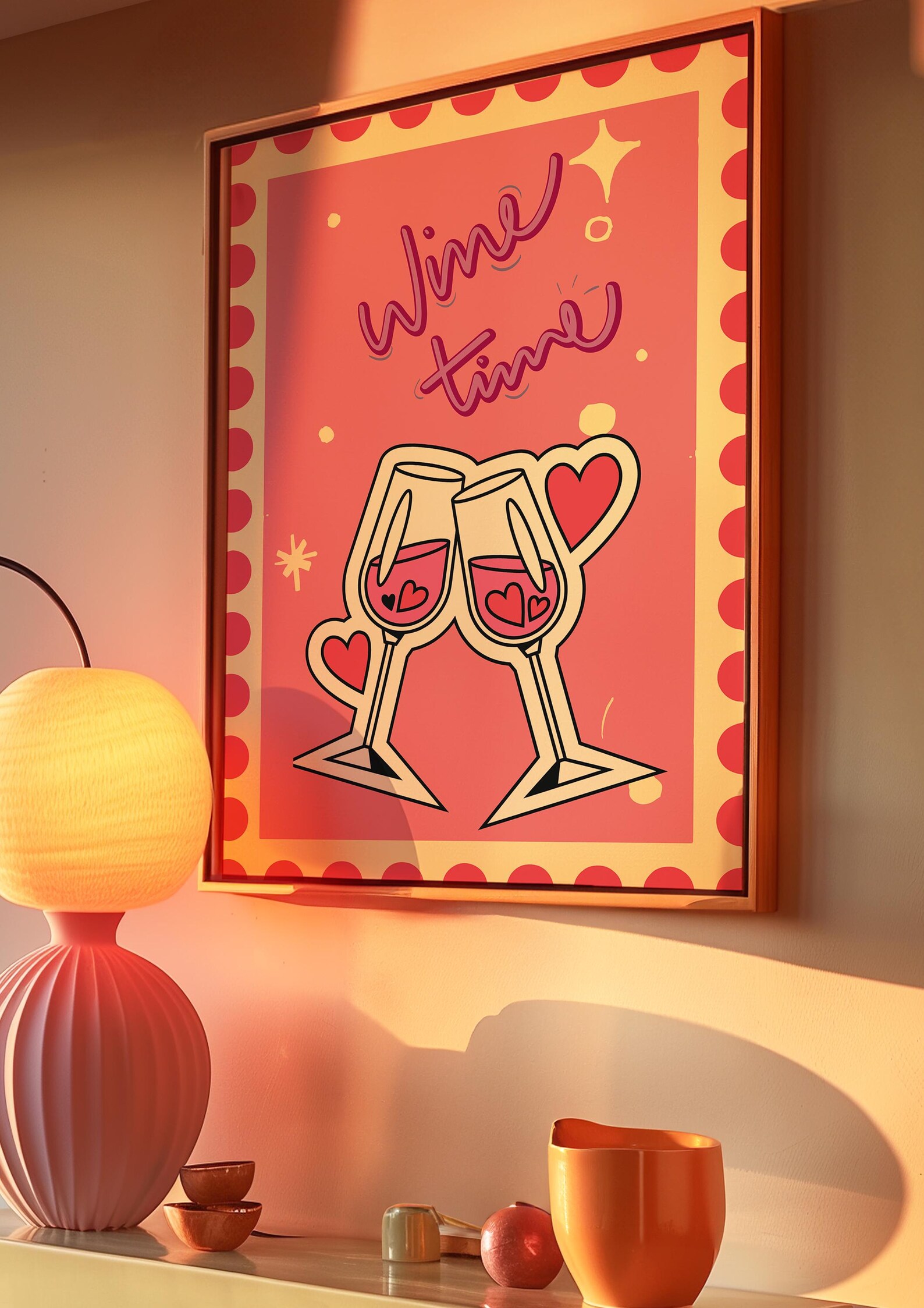 Retro Wine Poster, Wine Time Art Print – Pink Wine Decor, Retro Pop Art ...