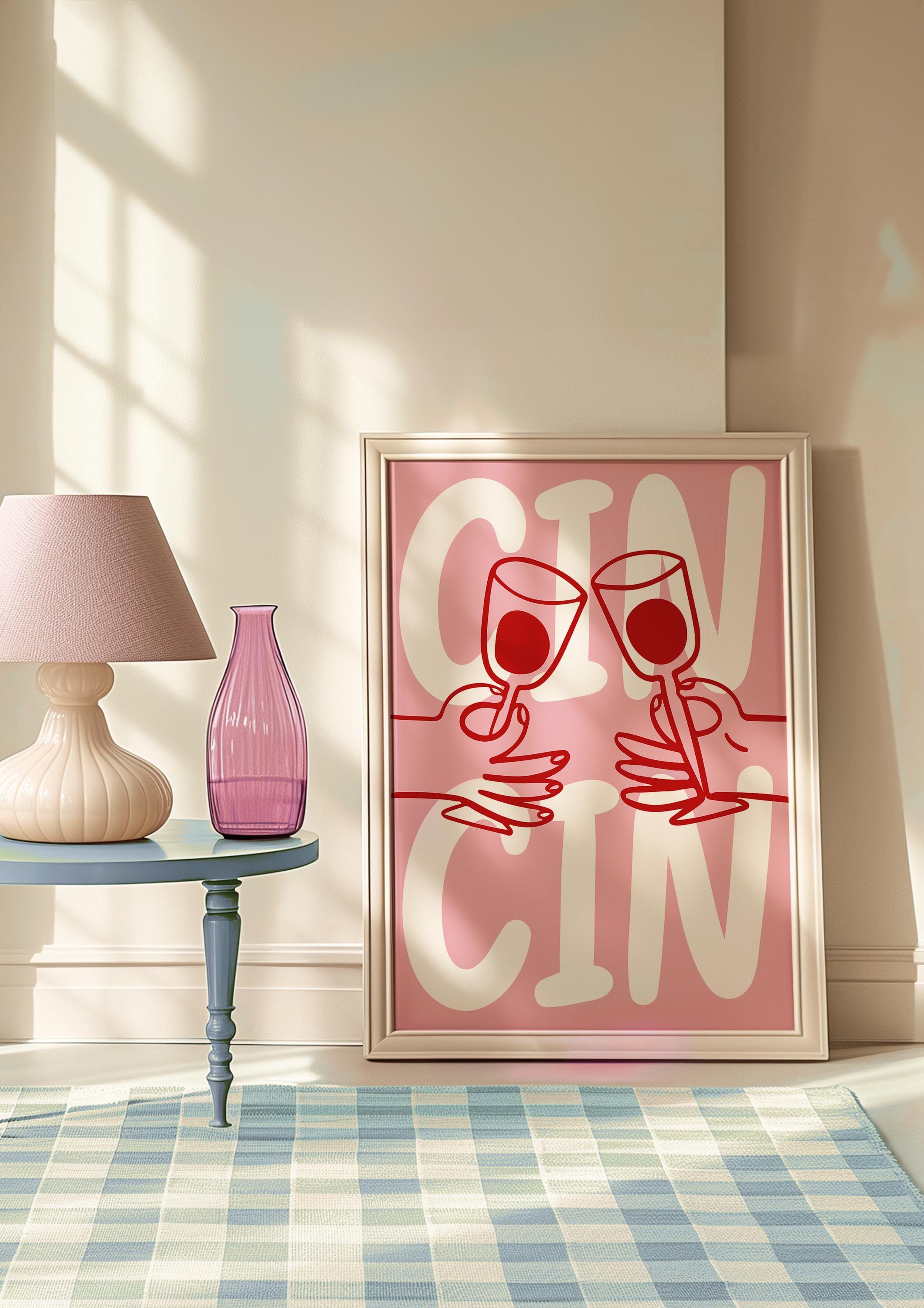 Cin Cin Poster Pink Cin Cin Print, Cheers Poster, Bar Cart Art, Retro ...