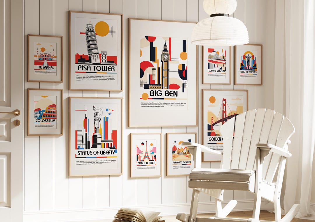 Famous Landmark Poster Set Bauhaus Style Landmark Print 10 Unique ...