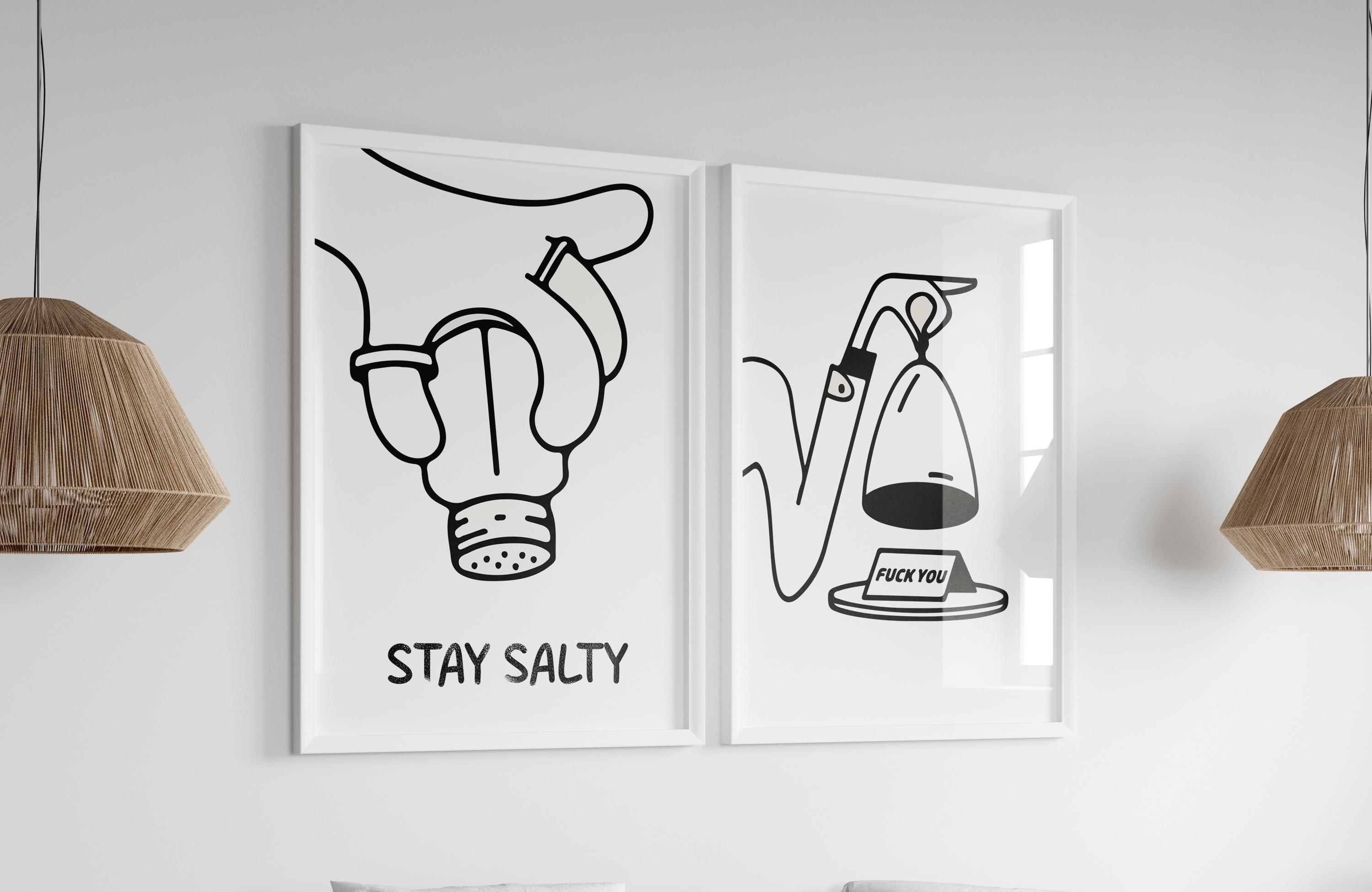 Minimalist Kitchen Wall Art Set, Black and White Funny Kitchen Posters ...