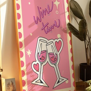 Retro Wine Poster, Wine Time Art Print – Pink Wine Decor, Retro Pop Art ...