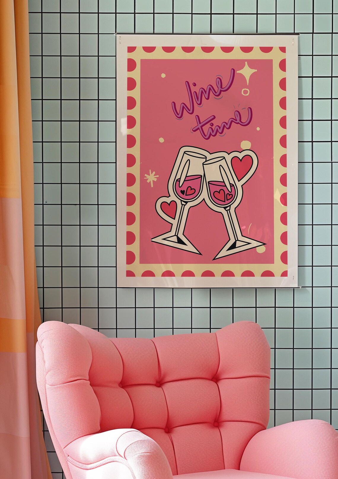 Retro Wine Poster, Wine Time Art Print – Pink Wine Decor, Retro Pop Art ...