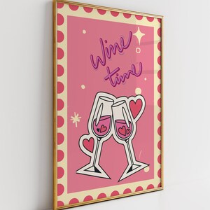 Retro Wine Poster, Wine Time Art Print – Pink Wine Decor, Retro Pop Art ...