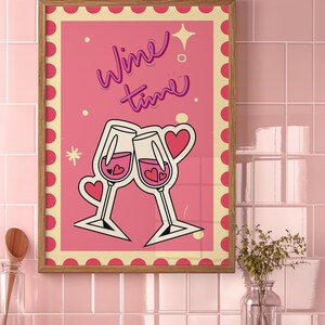 Retro Wine Poster, Wine Time Art Print – Pink Wine Decor, Retro Pop Art ...