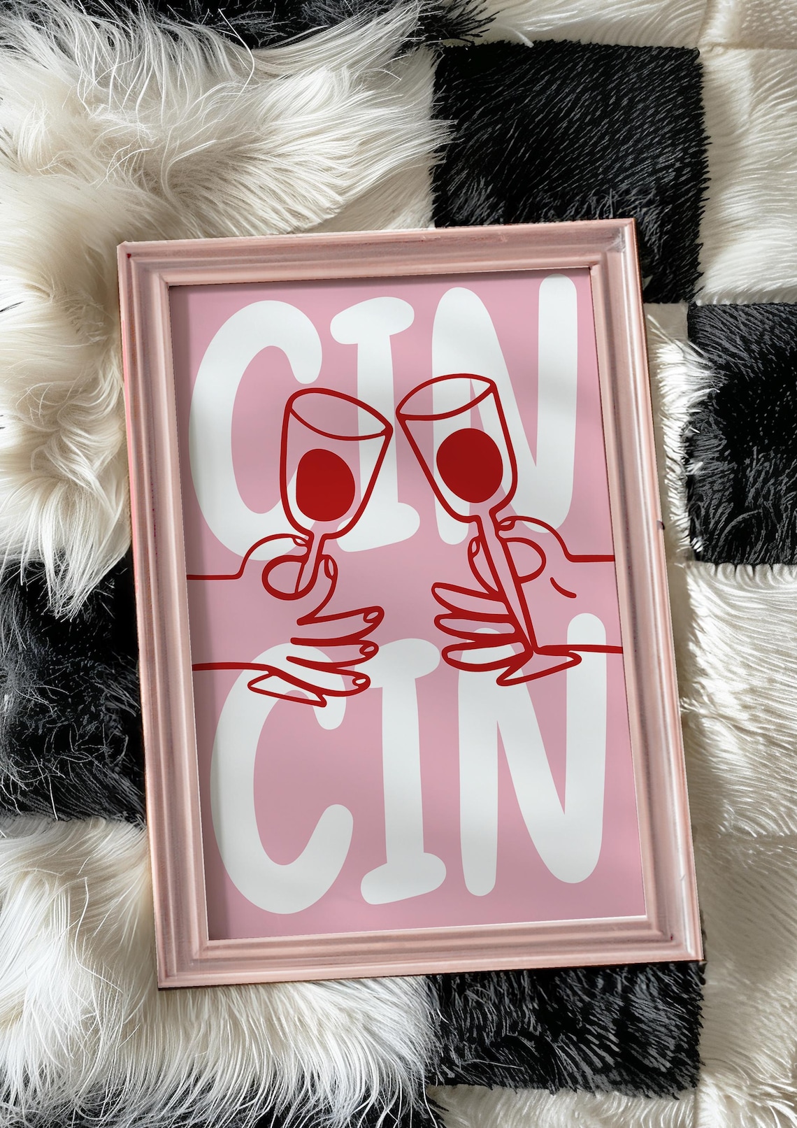 Cin Cin Poster Pink Cin Cin Print, Cheers Poster, Bar Cart Art, Retro ...