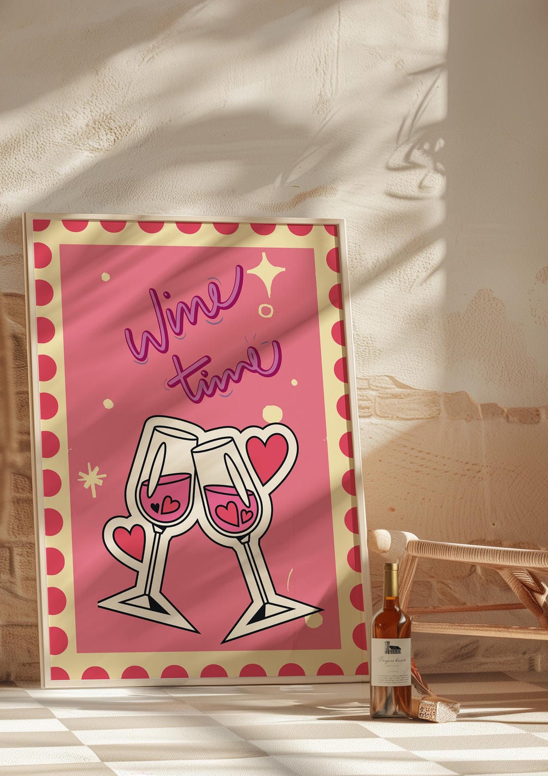 Retro Wine Poster, Wine Time Art Print – Pink Wine Decor, Retro Pop Art ...
