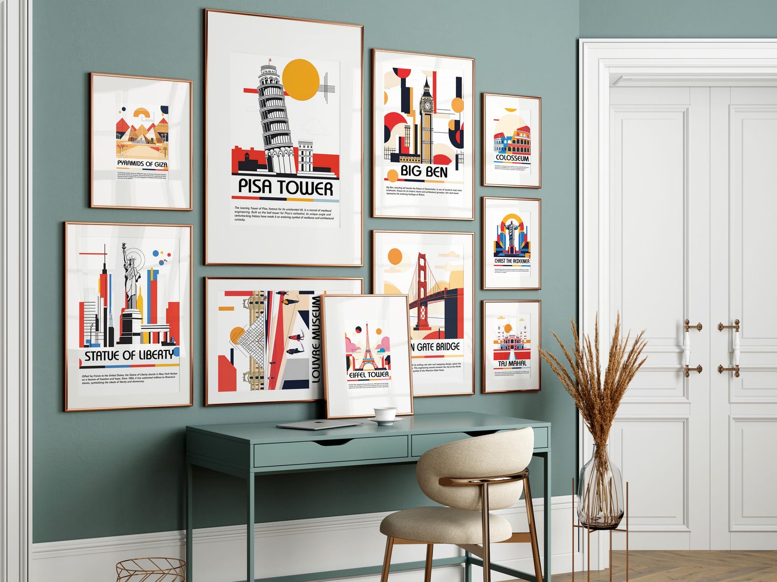 Famous Landmark Poster Set - Bauhaus Style Landmark Print- 10 Unique ...
