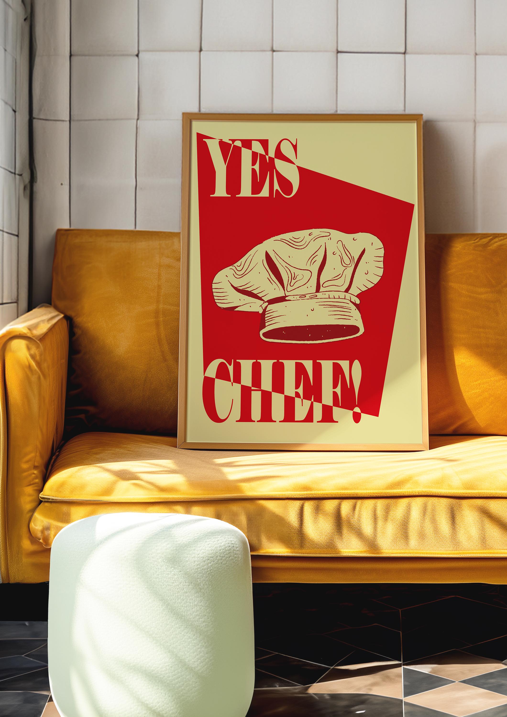 Yes Chef Poster, Retro Kitchen Wall Art, Chef Hat Decor, Mid Century ...