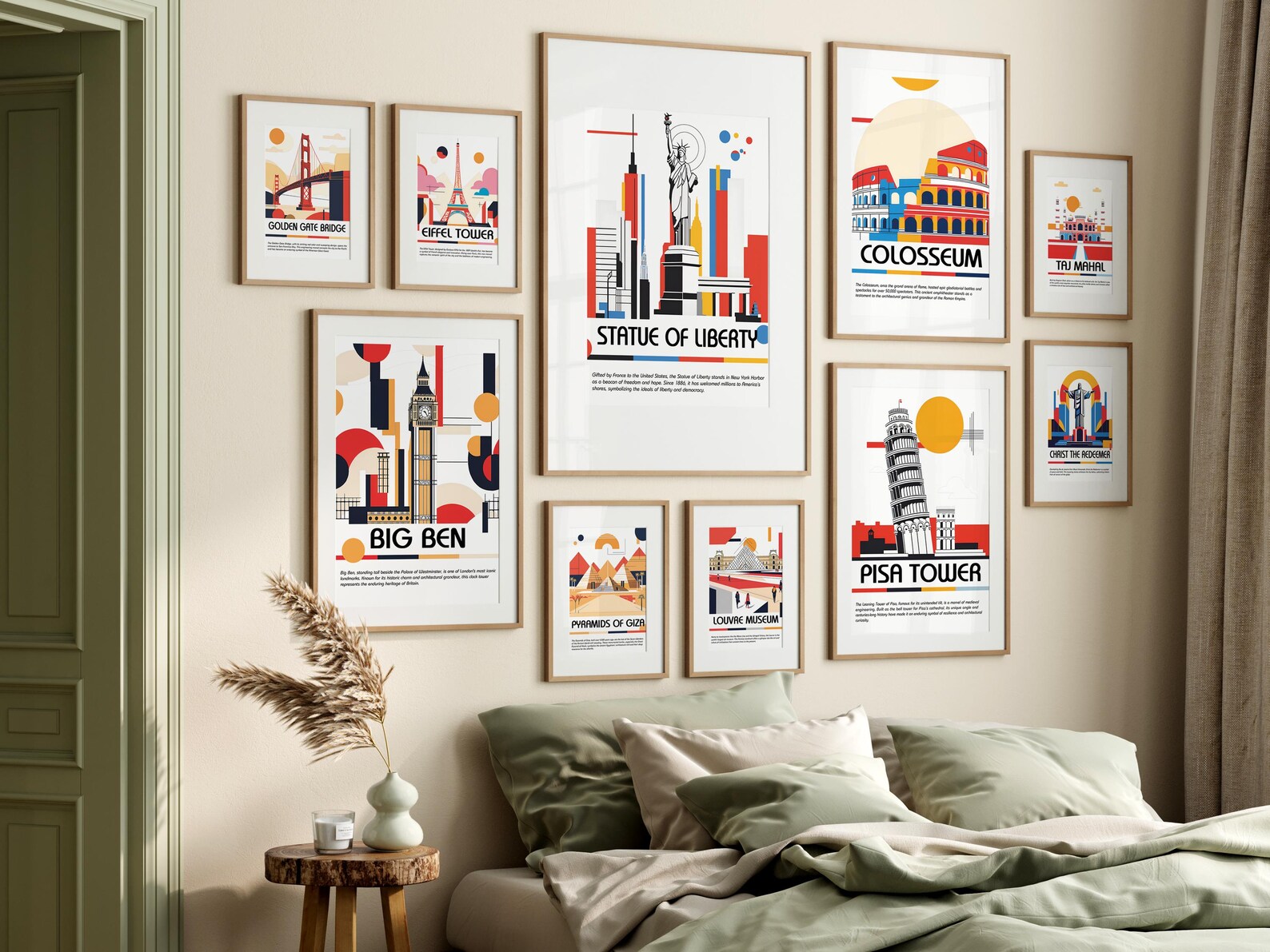 Famous Landmark Poster Set - Bauhaus Style Landmark Print- 10 Unique ...