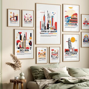Famous Landmark Poster Set - Bauhaus Style Landmark Print- 10 Unique ...