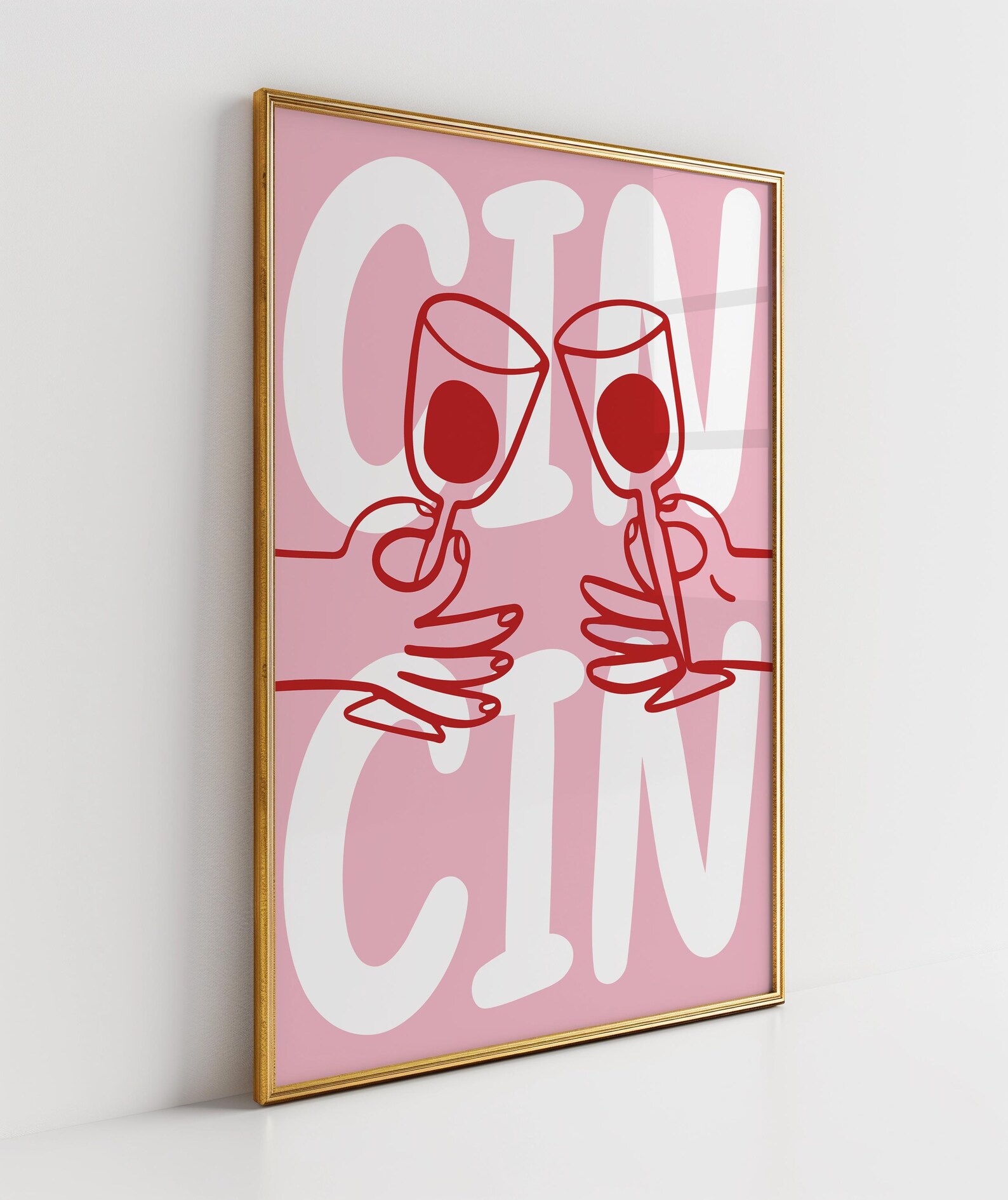 Cin Cin Poster Pink Cin Cin Print, Cheers Poster, Bar Cart Art, Retro ...