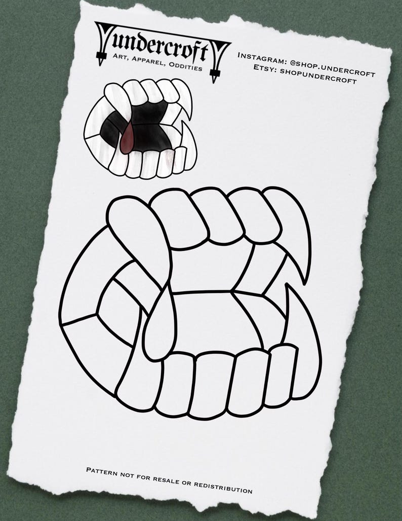 Vampire Fangs Stained Glass Pattern. PDF FILE. Halloween. Digital ...