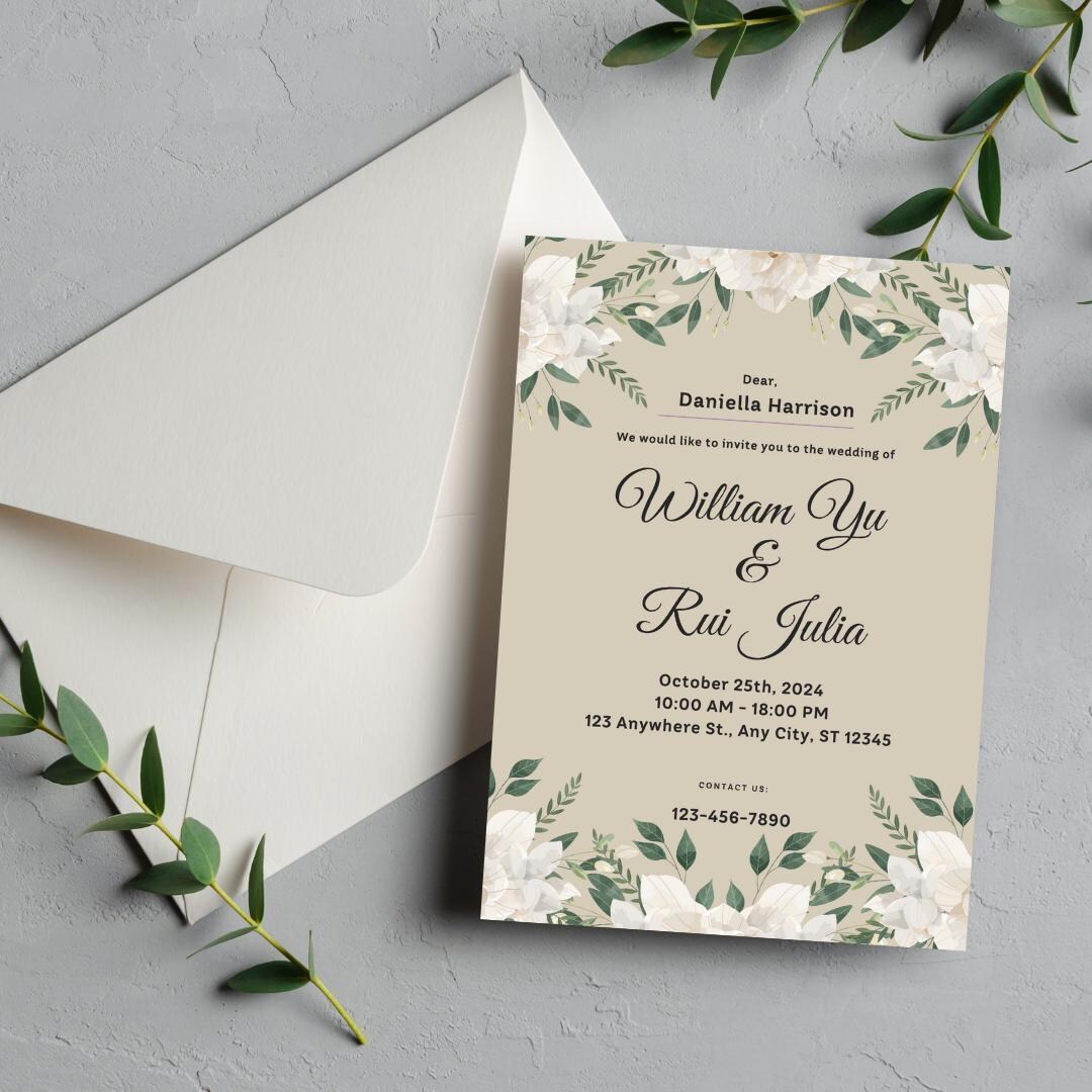 Editable Wedding Invitation Postcard Template potrait 5in X 7in Elegant ...