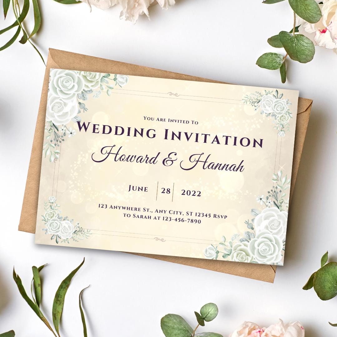 Editable Wedding Invitation Postcard Template potrait 7in X 5in Elegant ...