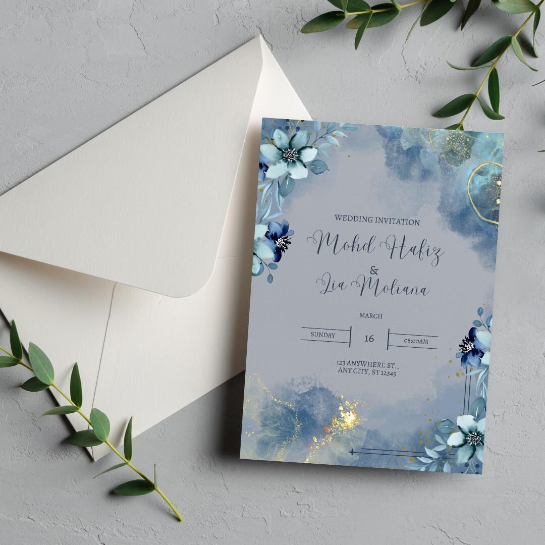 Editable Wedding Invitation Postcard Template potrait 5in X 7in Elegant ...