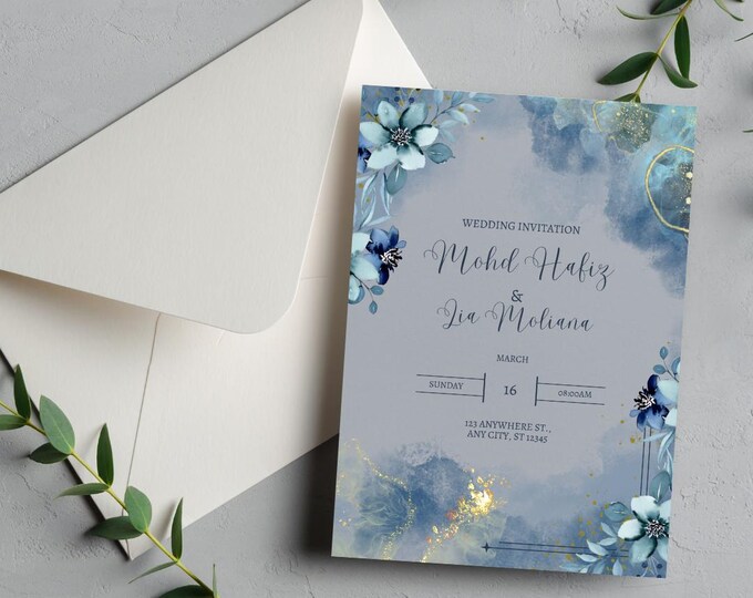 Editable Wedding Invitation Postcard Template potrait 5in X 7in Elegant ...