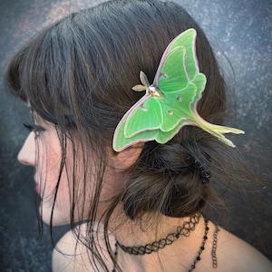 Silk Luna Moth Hair Clip With Crystal - Green or Unicorn Colours. 10cm ...
