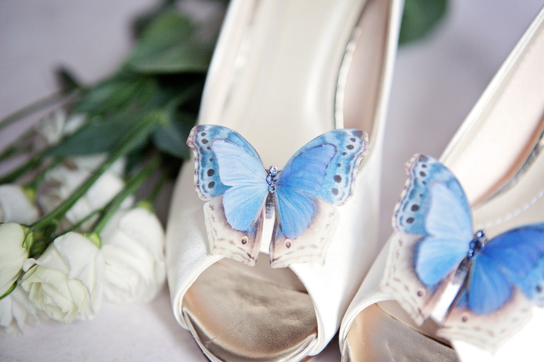 Silk Butterfly Shoe Clips: Crystal Wedding Accessory, Something Blue - Etsy