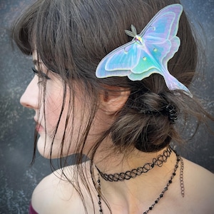 Silk Luna Moth Hair Clip With Crystal - Green or Unicorn Colours. 10cm ...