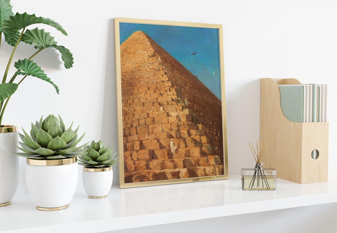 Ancient Pyramid Wall Art, Egyptian Desert Painting, Vintage ...