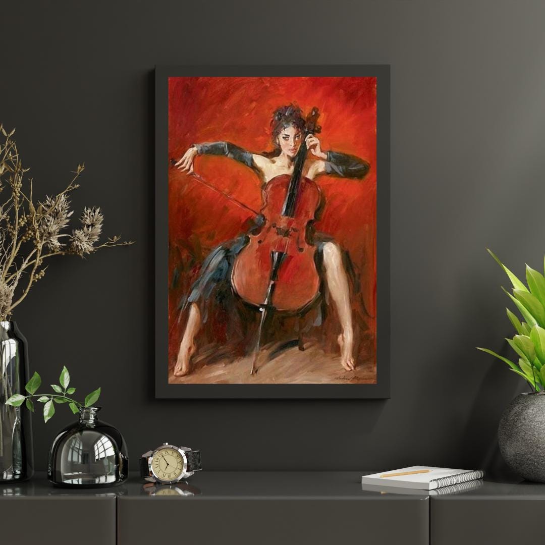 Hand-painted Modern Cello Artwork Canvas Wall Art Bold Abstract Wall ...