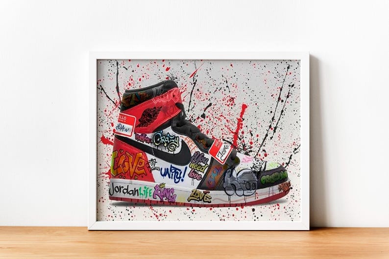 Graffiti Sneaker Canvas Wall Art | Urban Street Art Poster | Colorful ...