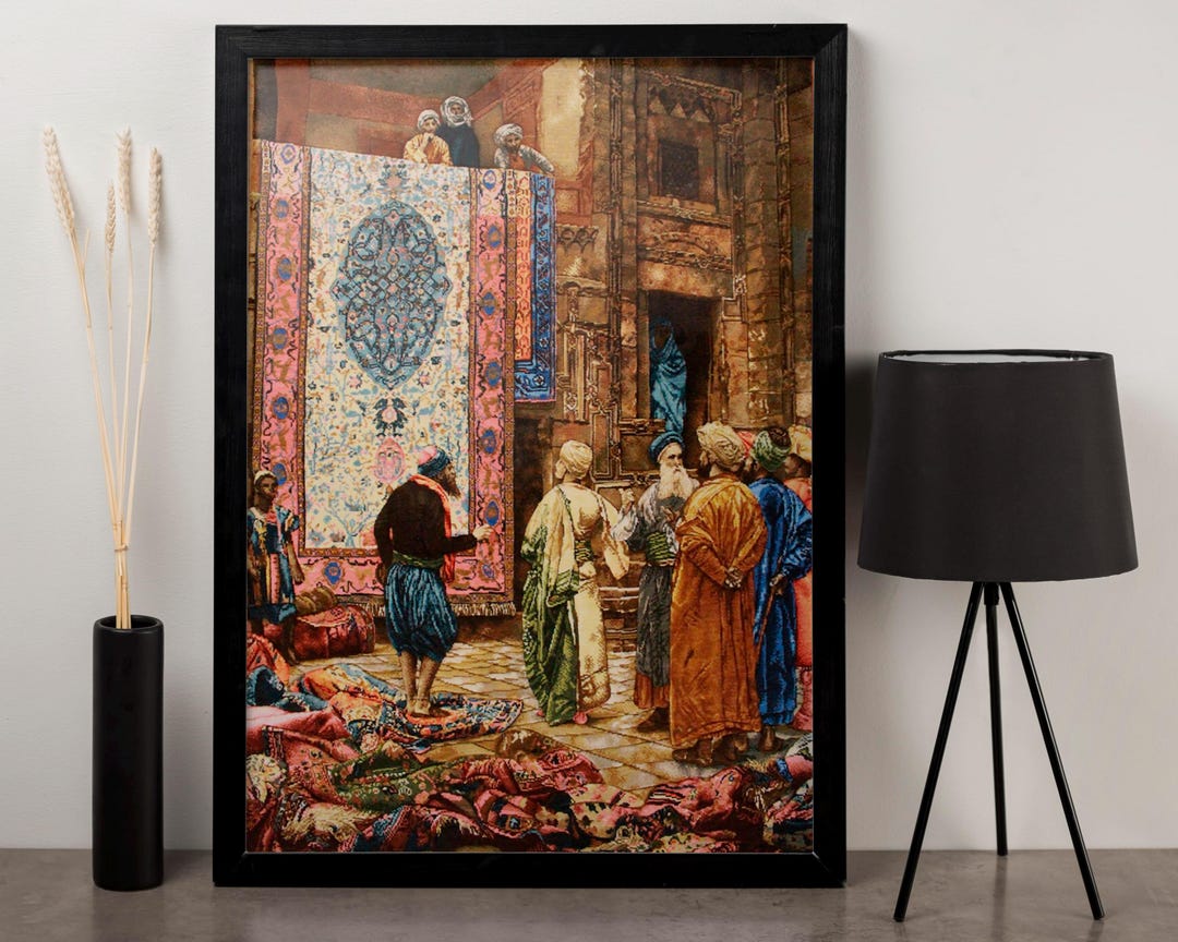 Oriental Market Scene Canvas | Vintage Bazaar Artwork | Classic Middle ...