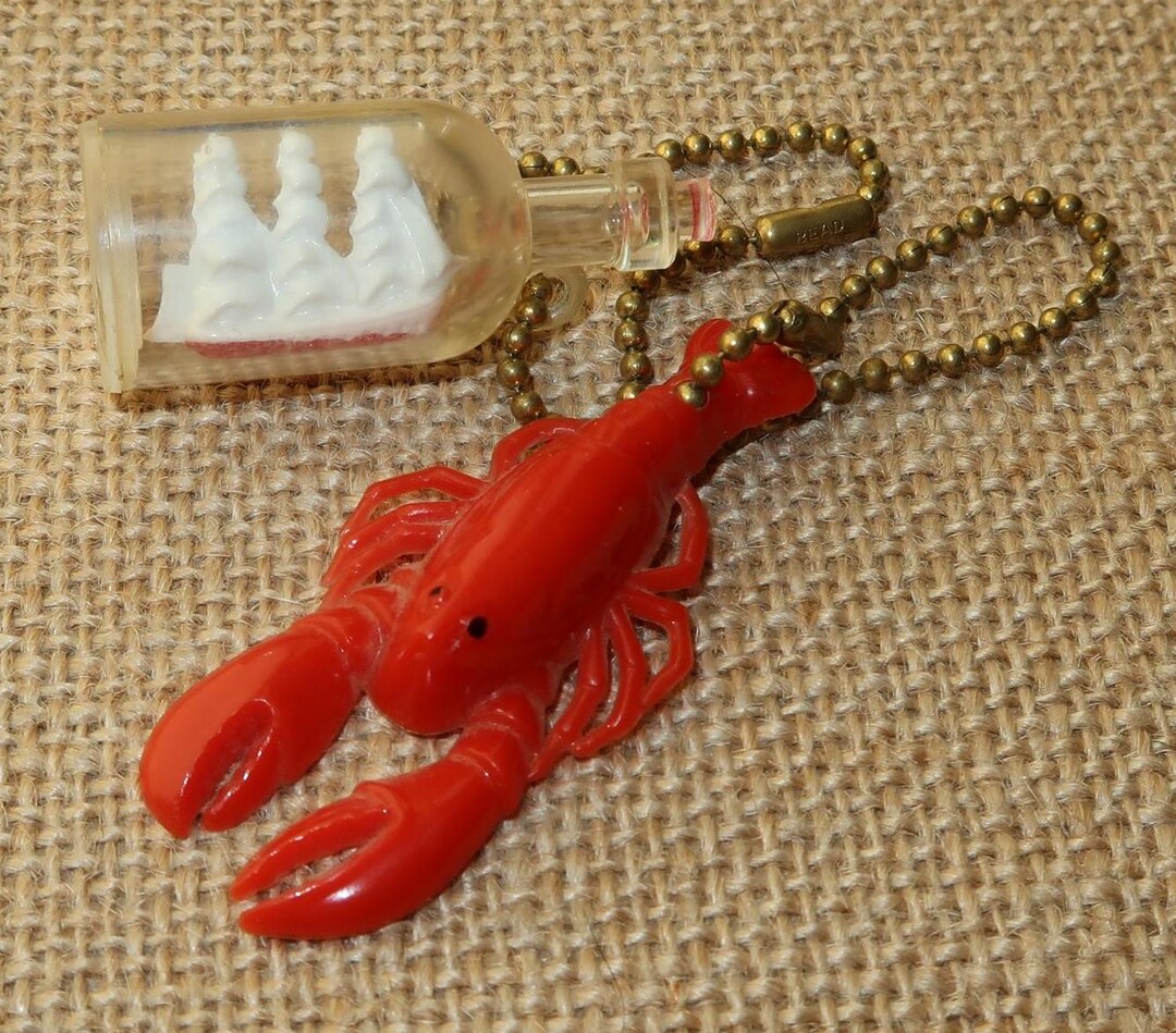 2 Vintage Key Chains, Ship in a Bottle and Lobster - Etsy