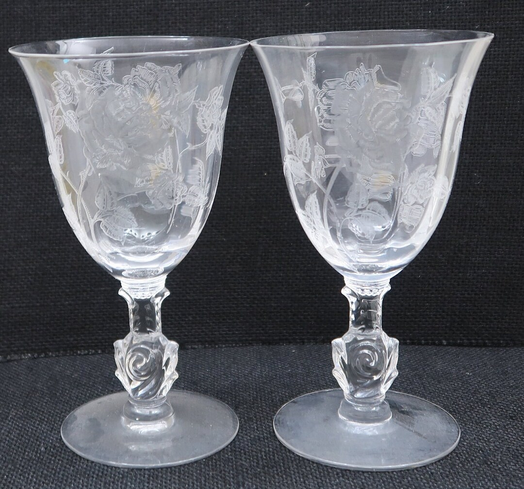 2 Heisey "rose" Pattern 6 1/2 Inch Water Goblets - Etsy