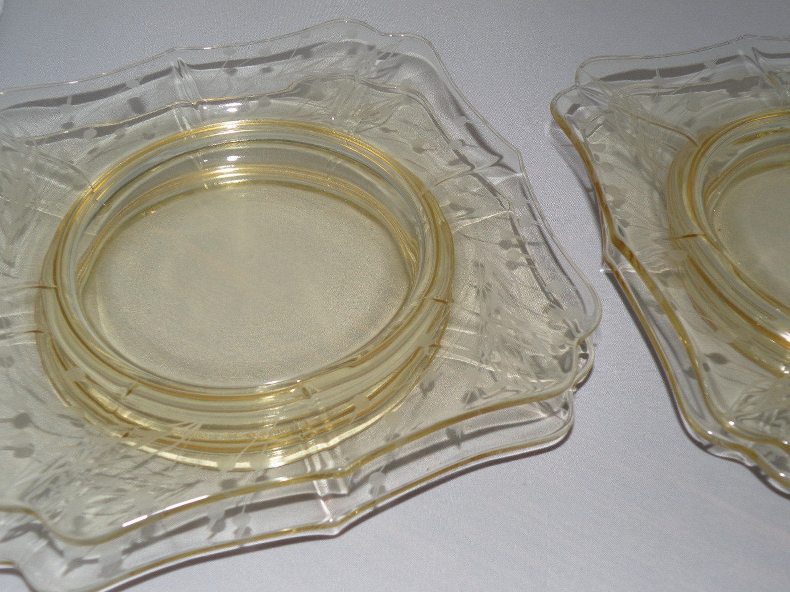 1930s FOUR Elegant Glass Yellow Square Plates With an Etched - Etsy