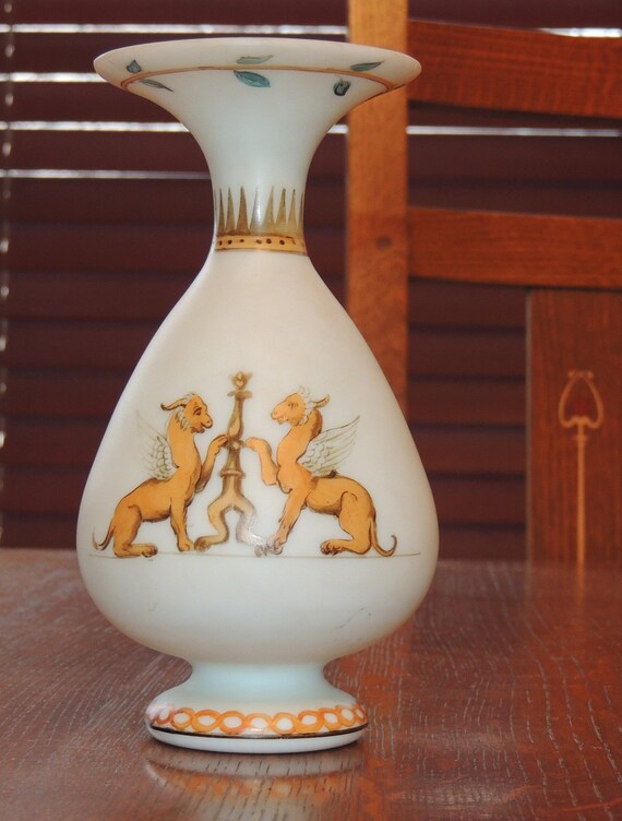 Hand Painted White Glass Vase Maker Unknown | Etsy