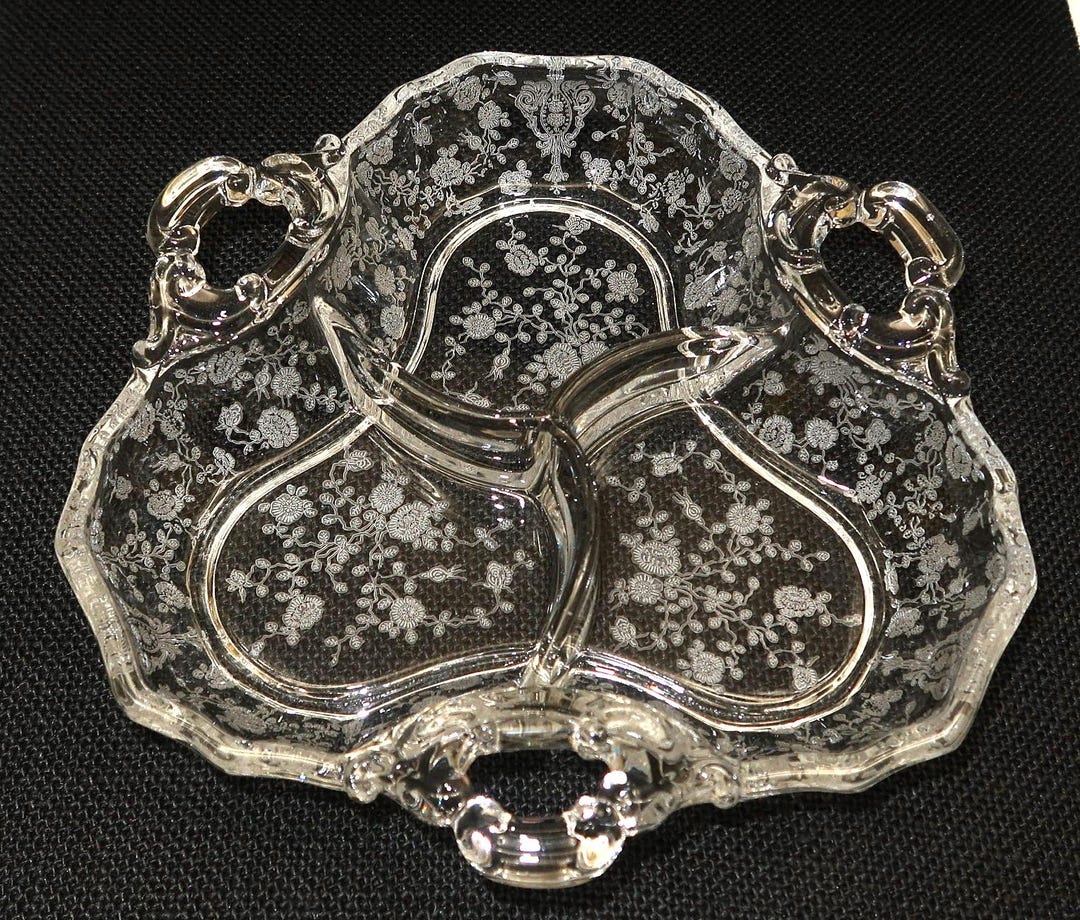 Vtg Cambridge "rose Point" Clover Shape 3 Part Relish Dish - Etsy