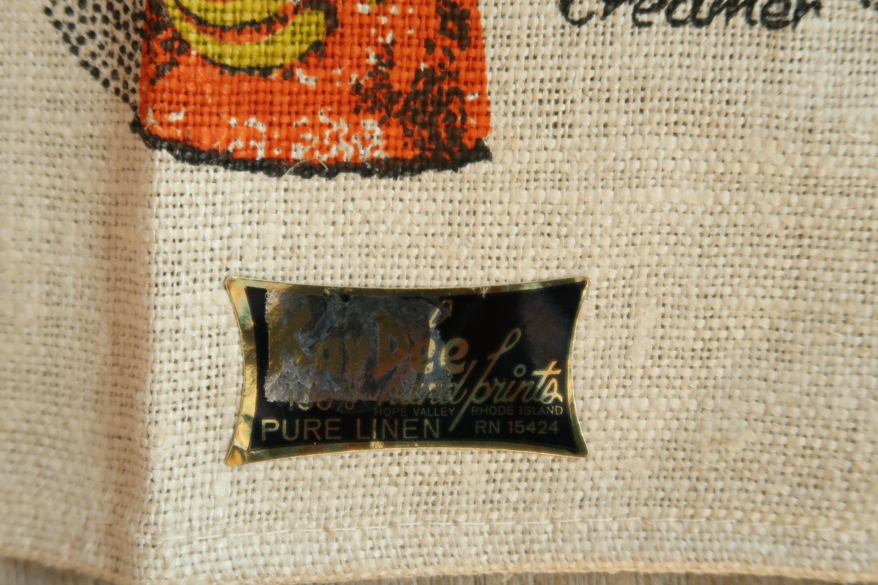 Vtg KAY DEE Hand Print Pure Linen Kitchen Towel 17 X 30, American ...