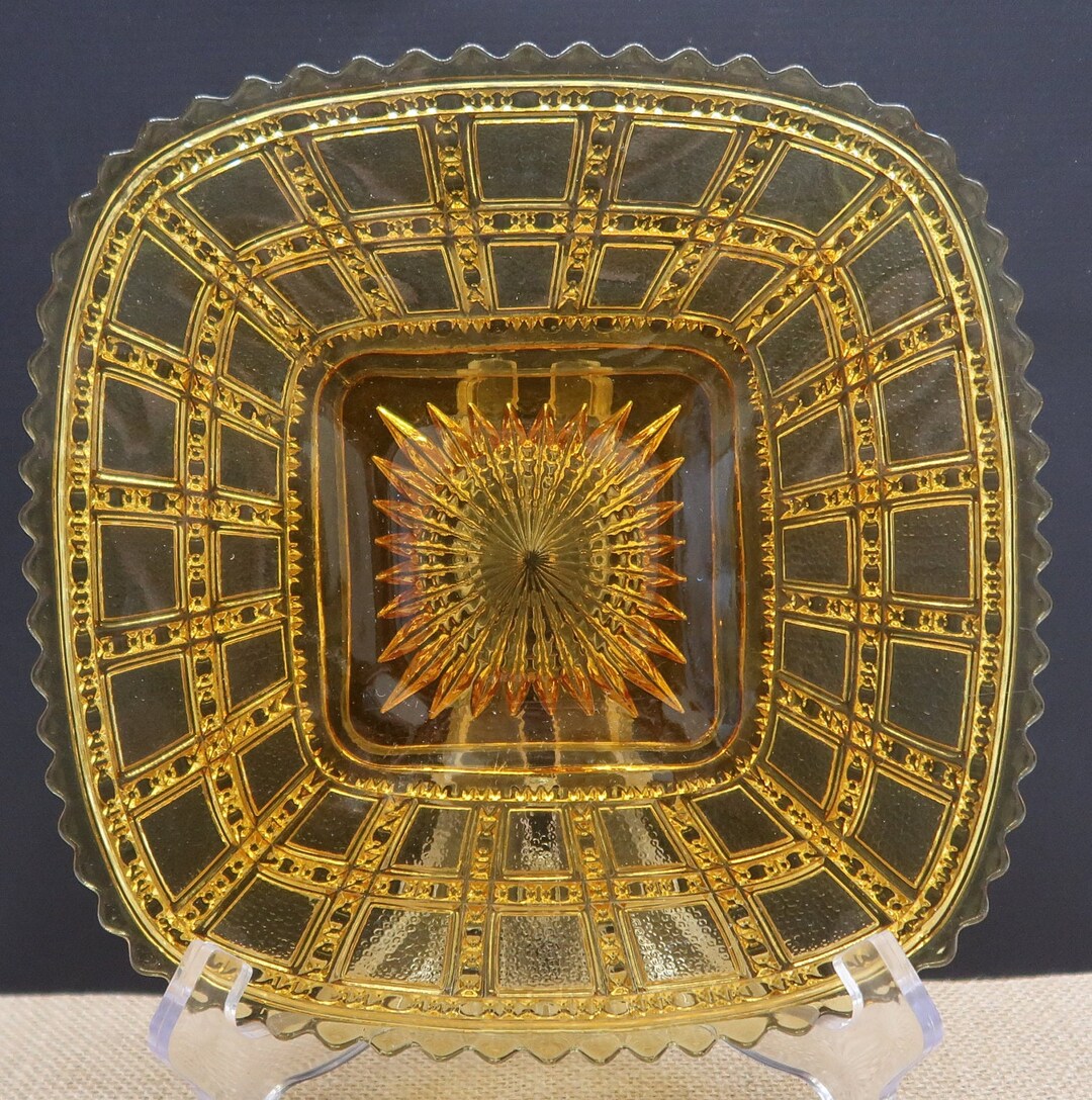 2 "beaded Block" Amber Imperial Glass Company 8 Inch Salad Plates 1930s ...