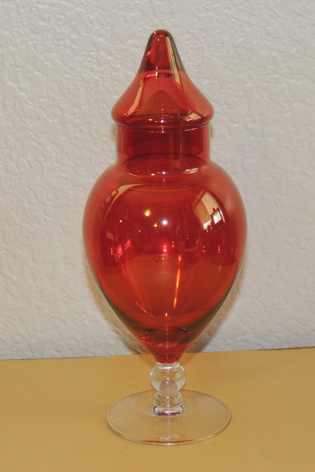 Mid Century Red Footed Candy Jar - Etsy