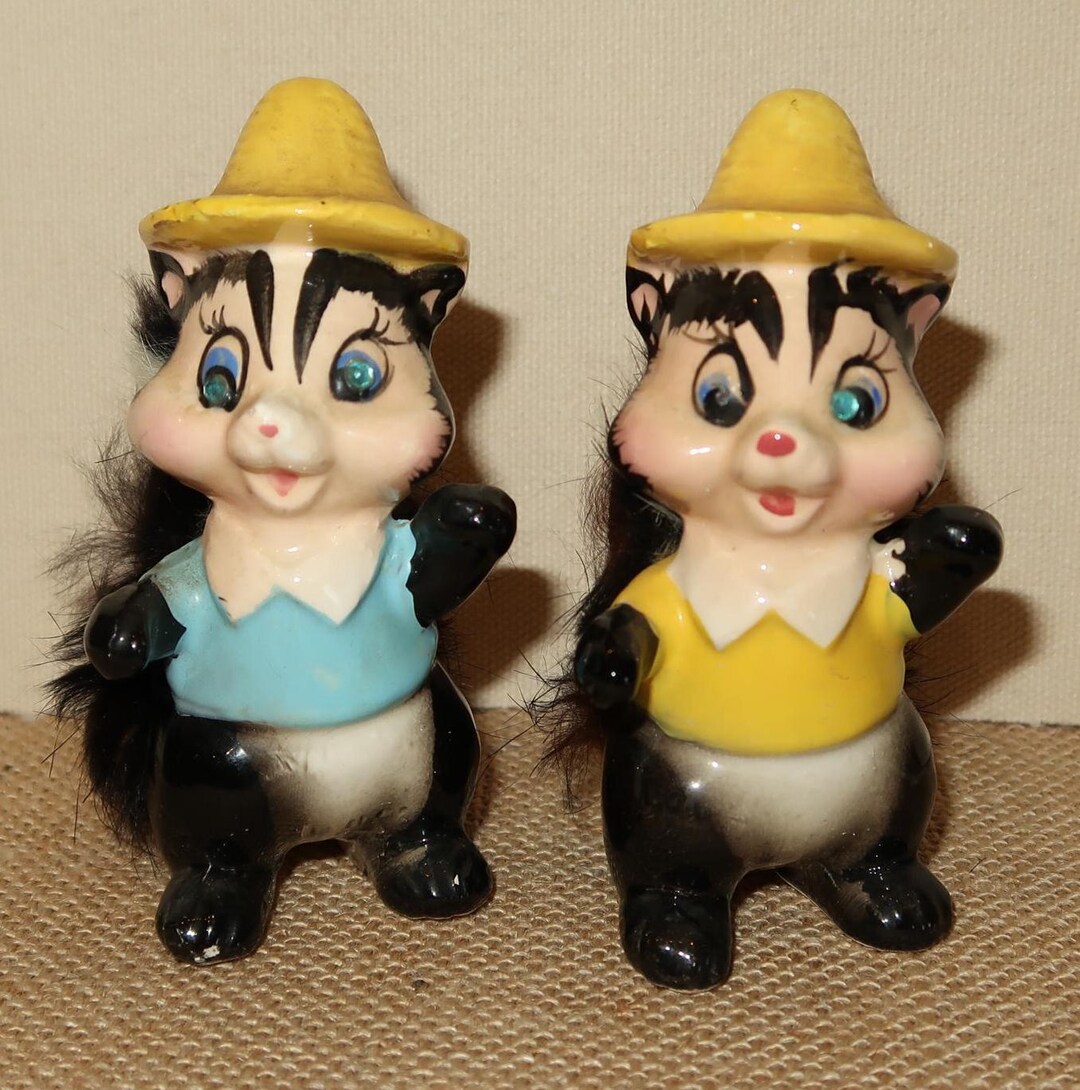 Vtg Pair KREISS Japan Ceramic Skunk Figurines With Rhinestone Eyes and ...