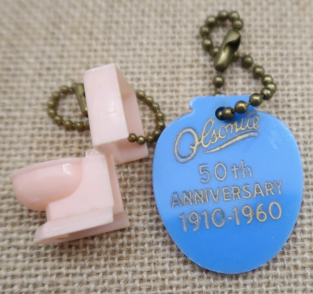 Vtg Olsonite 50th Anniversary Toilet Seat Key Chain and Pink Toilet Key ...