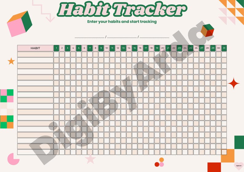 Habit Tracker Printable Habit Tracker Template Routine Tracker 30-day ...