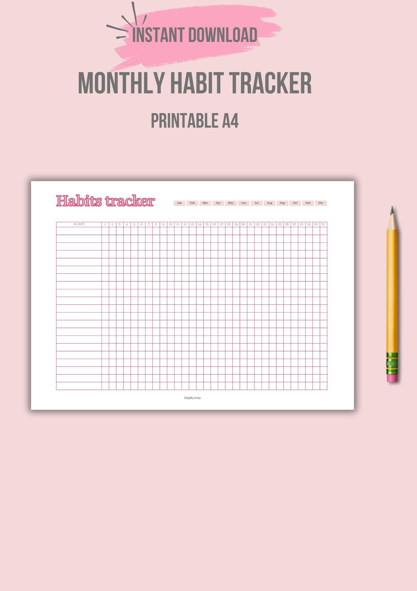Cute Pink Habit Tracker Printable Habit Tracker Template Routine ...