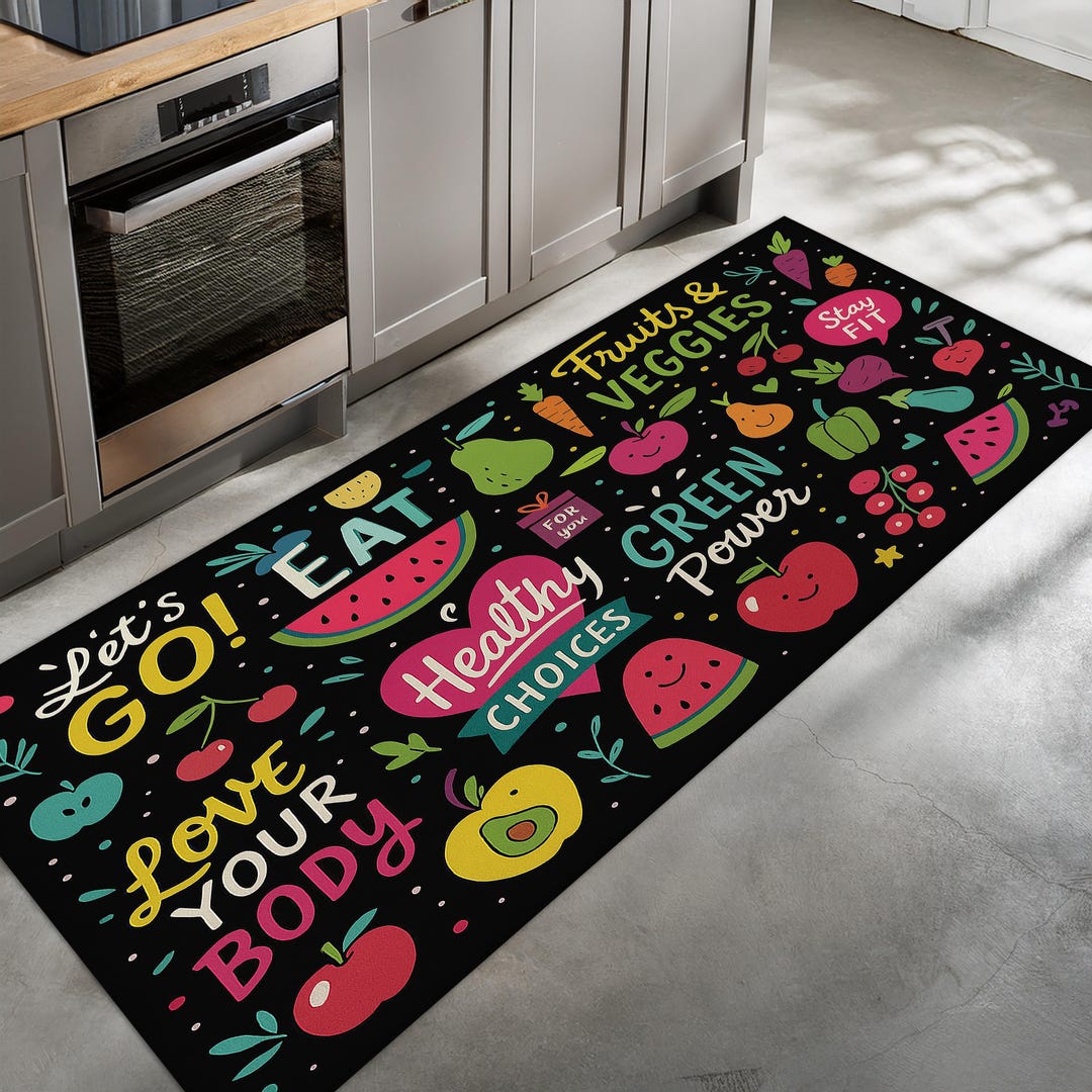 Fruits & Veggies Kitchen Runner Rug – Colorful Healthy Food Design Mat ...