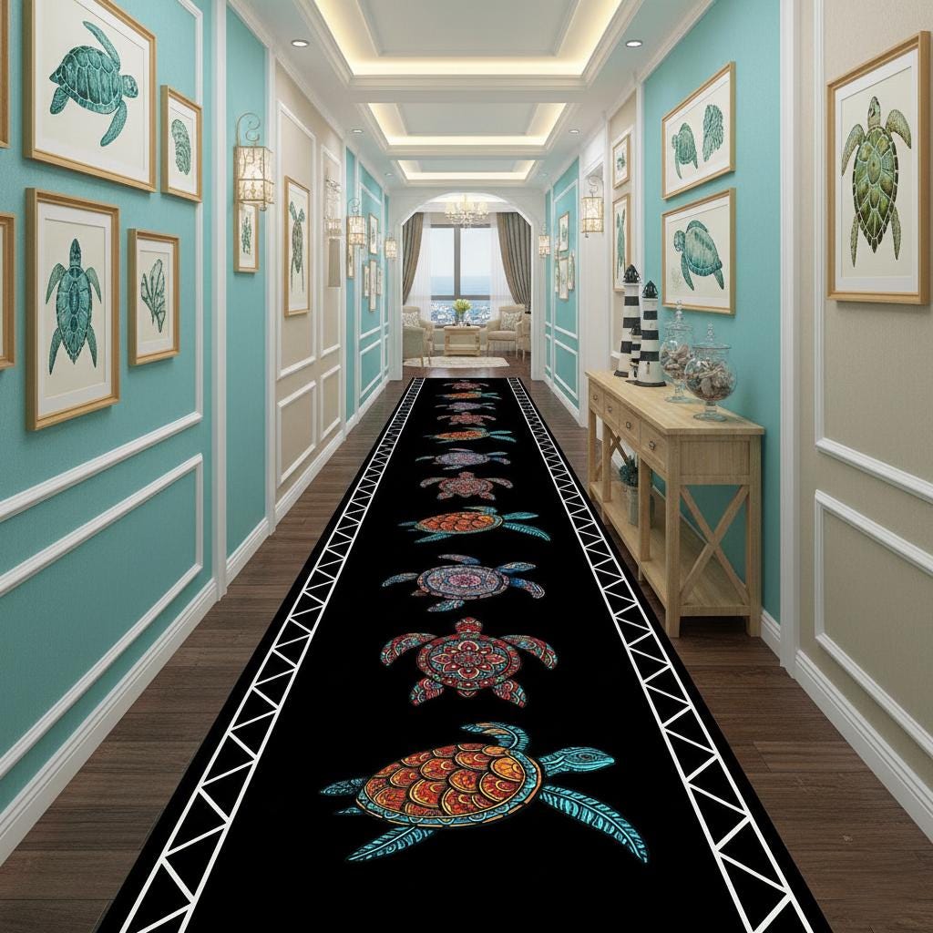 Sea Turtle Kitchen Rug – Coastal Ocean Animal Floor Mat, Cute Non-slip ...