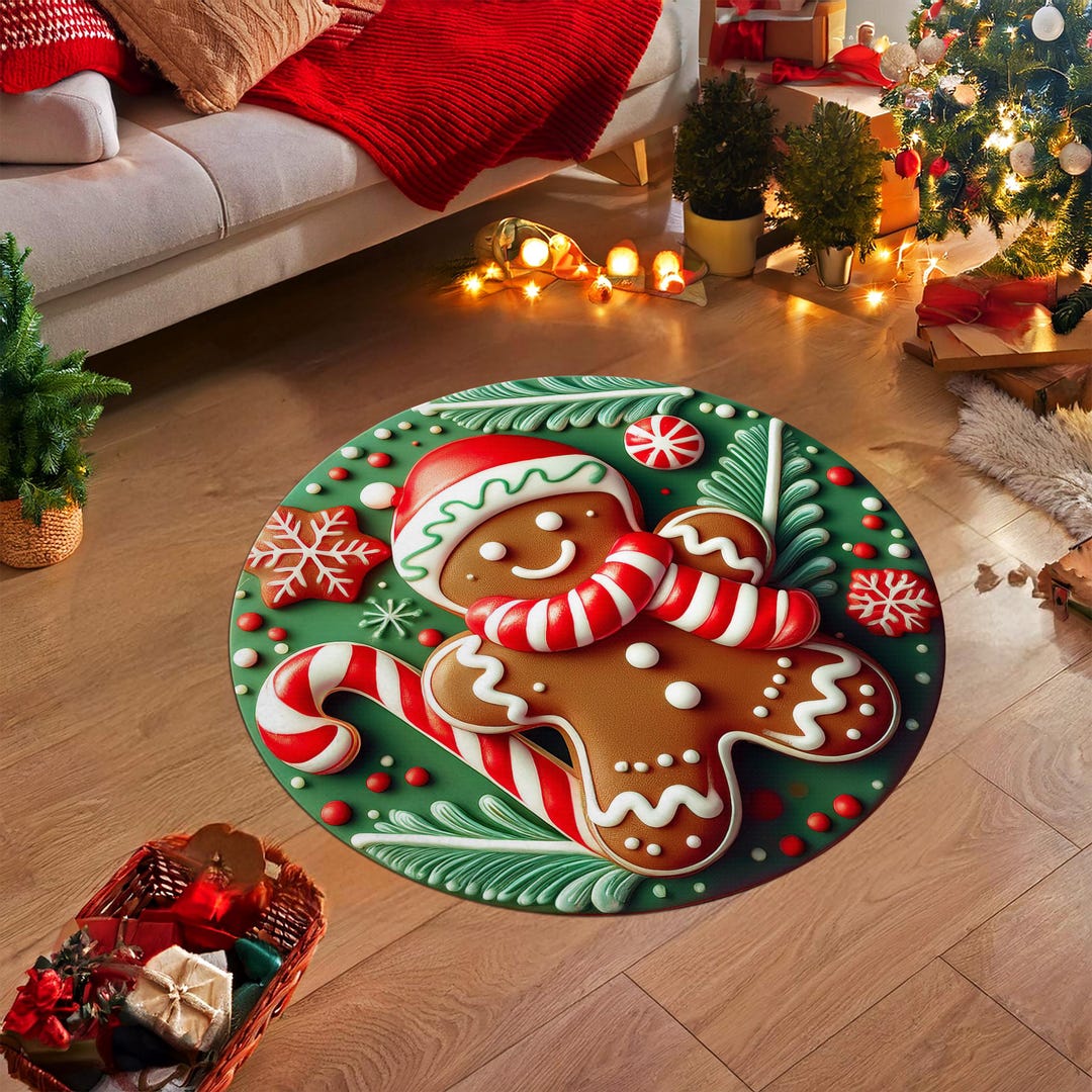 Gingerbread Man Rug, Candy Cane Decor, Merry Christmas Rug, Christmas ...