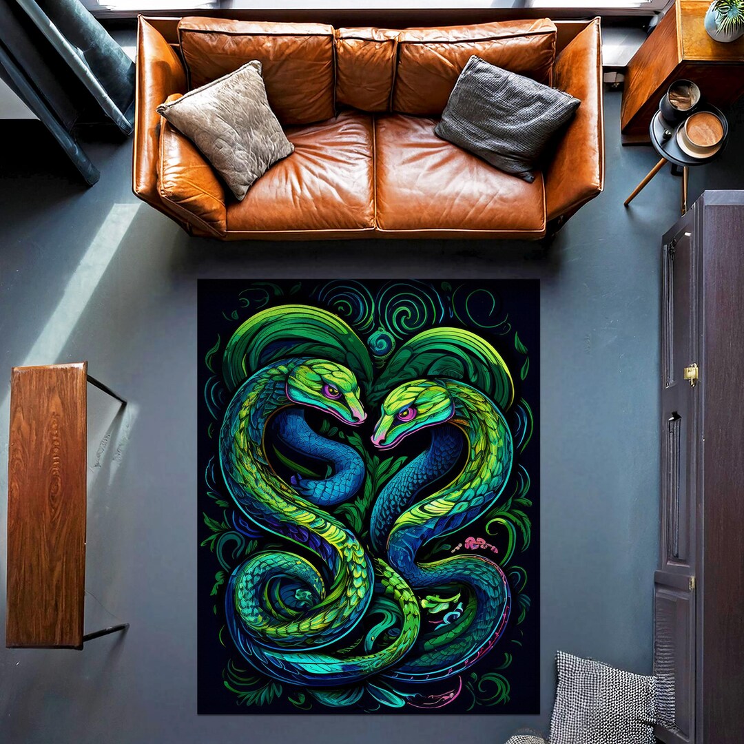 Neon Green Snake Rug for Gothic Room, 3d Look Rug, Floral Rug, Dark ...