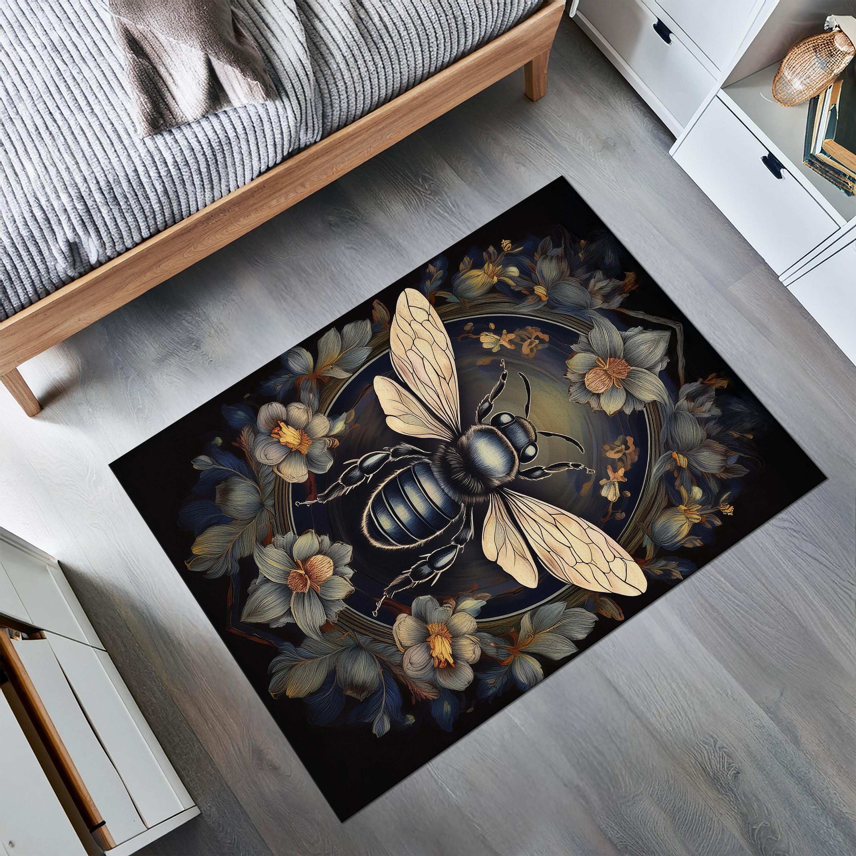 Floral Bee Rug, Honey Bee Rug, Cottagecore Decor Rug, Dark Academia ...