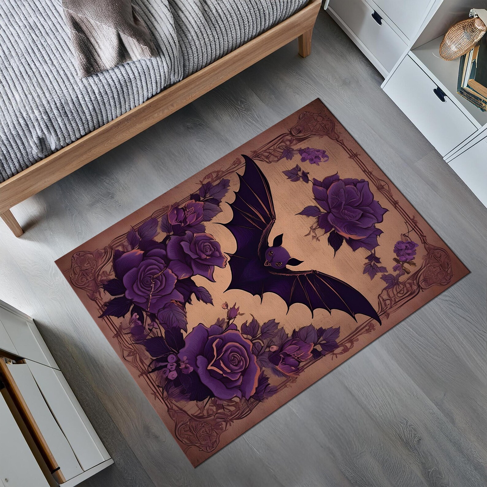 Bat Rug, Raven Rug for Goth Room Decor, Dark Academia Home Decor ...
