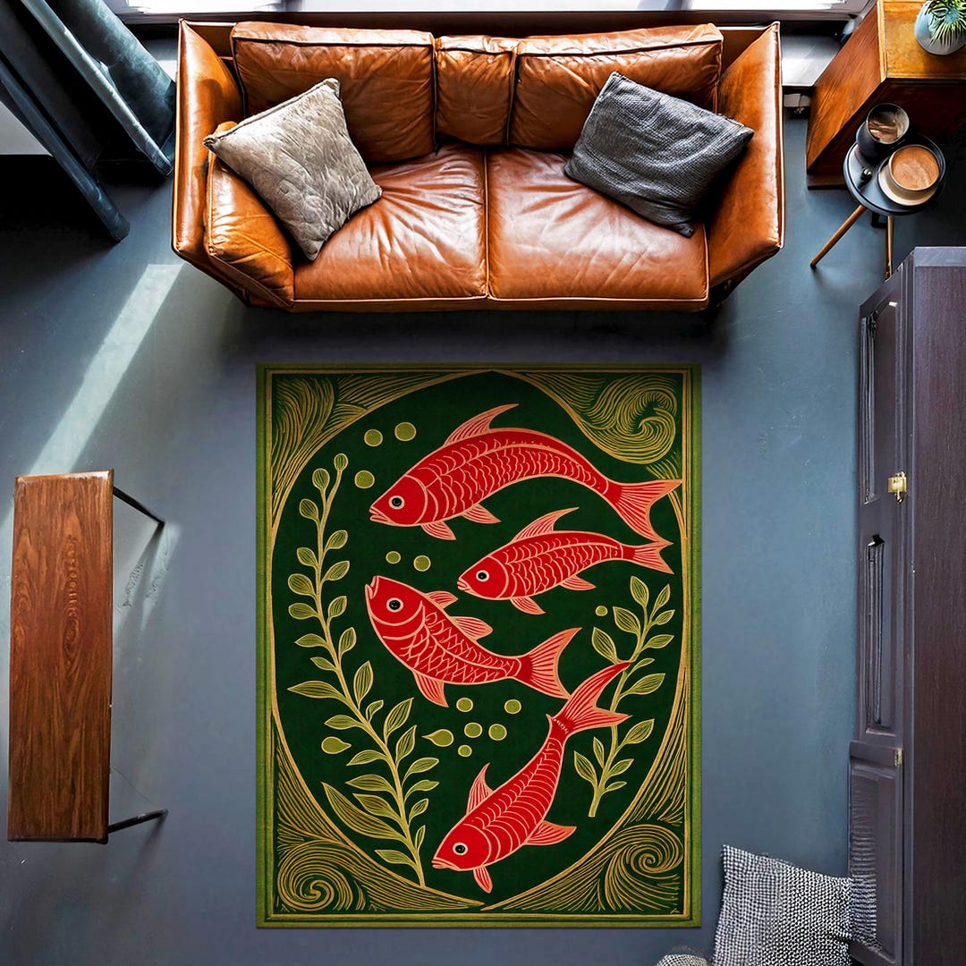 Koi Fish Rug, Japanese Fish Rug, Fish Pattern Rug, Modern Area Rug for ...