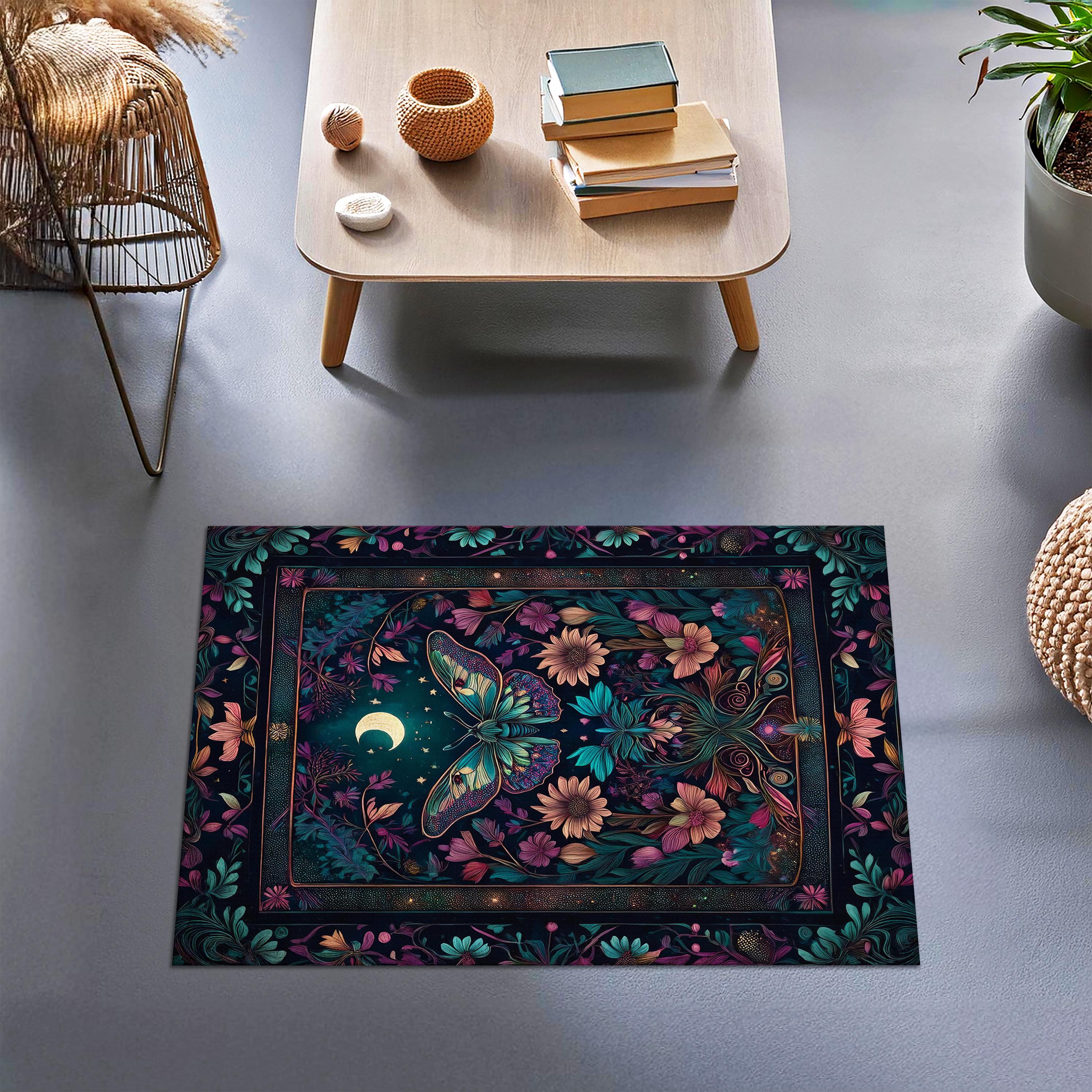 Luna Moth Rug, Mystic Butterfly Rug, Moonlit Floral Decor, Living Room ...