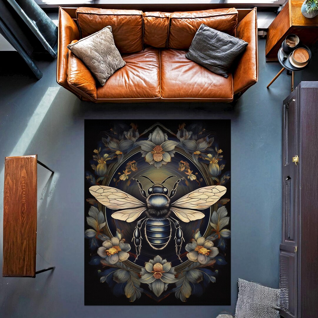 Floral Bee Rug, Honey Bee Rug, Cottagecore Decor Rug, Dark Academia ...