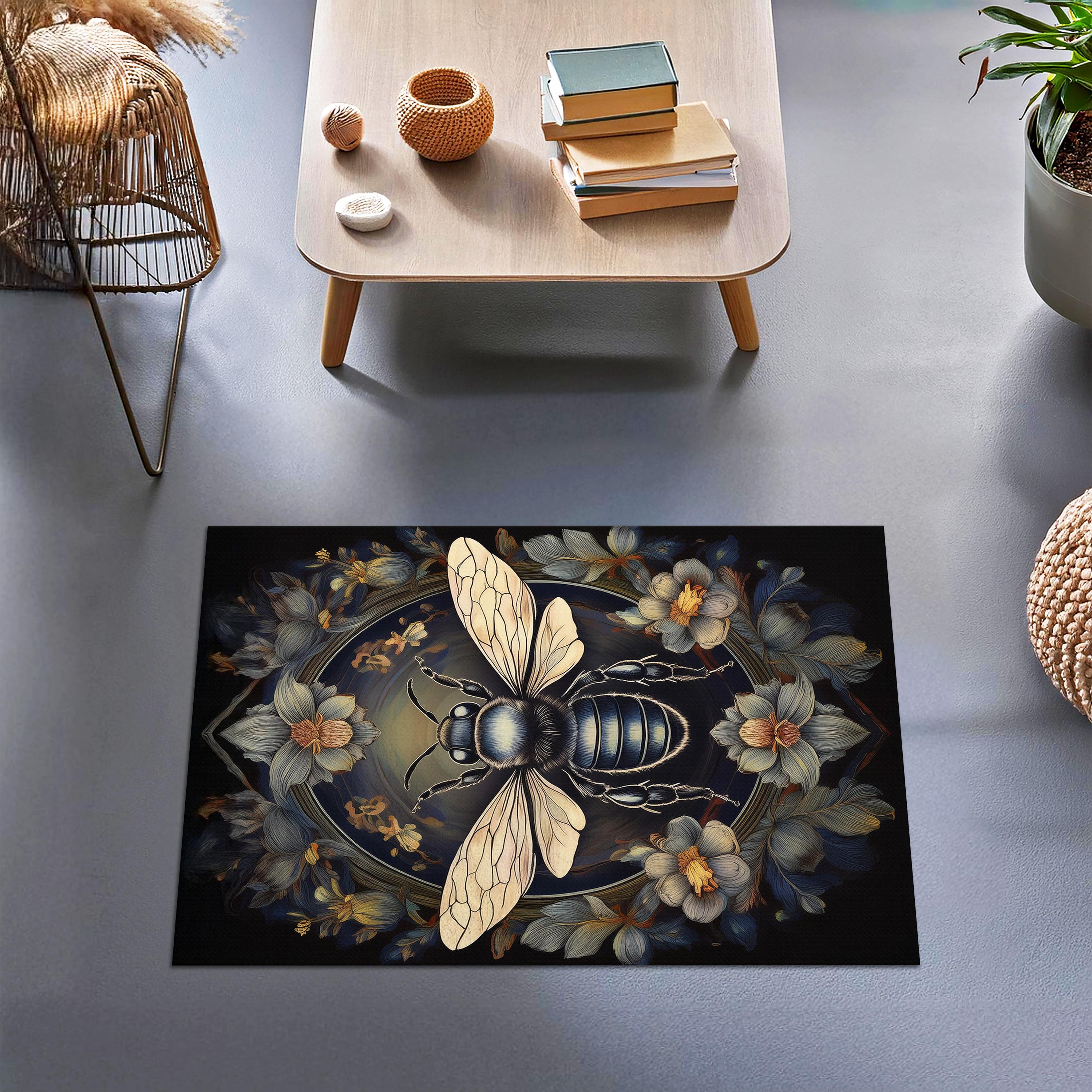 Floral Bee Rug, Honey Bee Rug, Cottagecore Decor Rug, Dark Academia ...